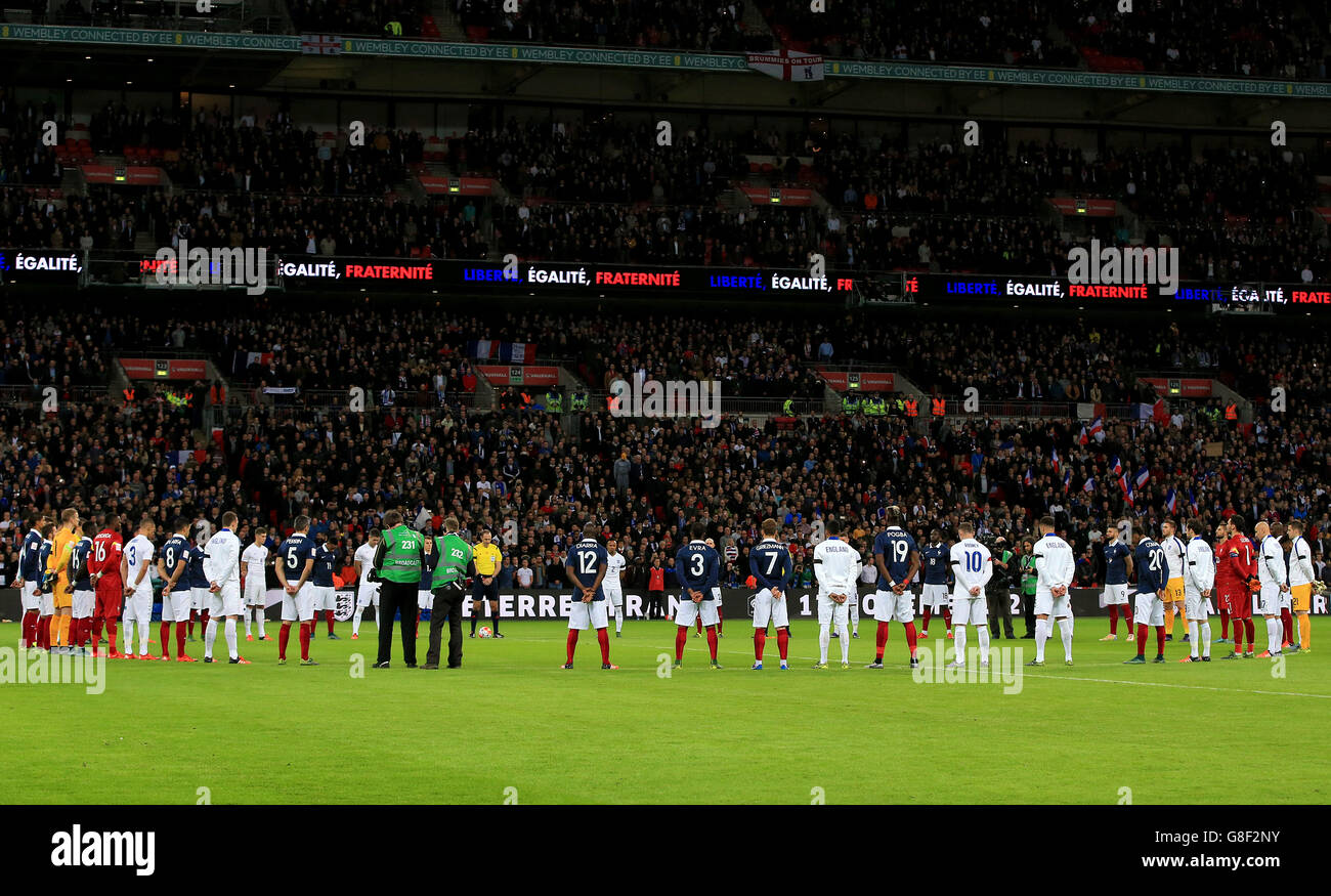 England players observe a minute of silence with their French ...