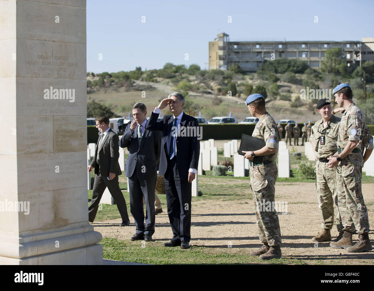 Foreign Secretary Philip Hammond (centre) pays a visit Wayne's Keep ...