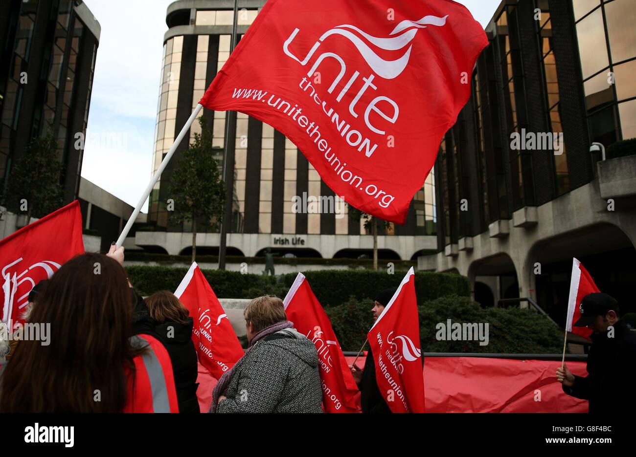 Members of trade union Unite outside Irish Life on Abbey Street in ...
