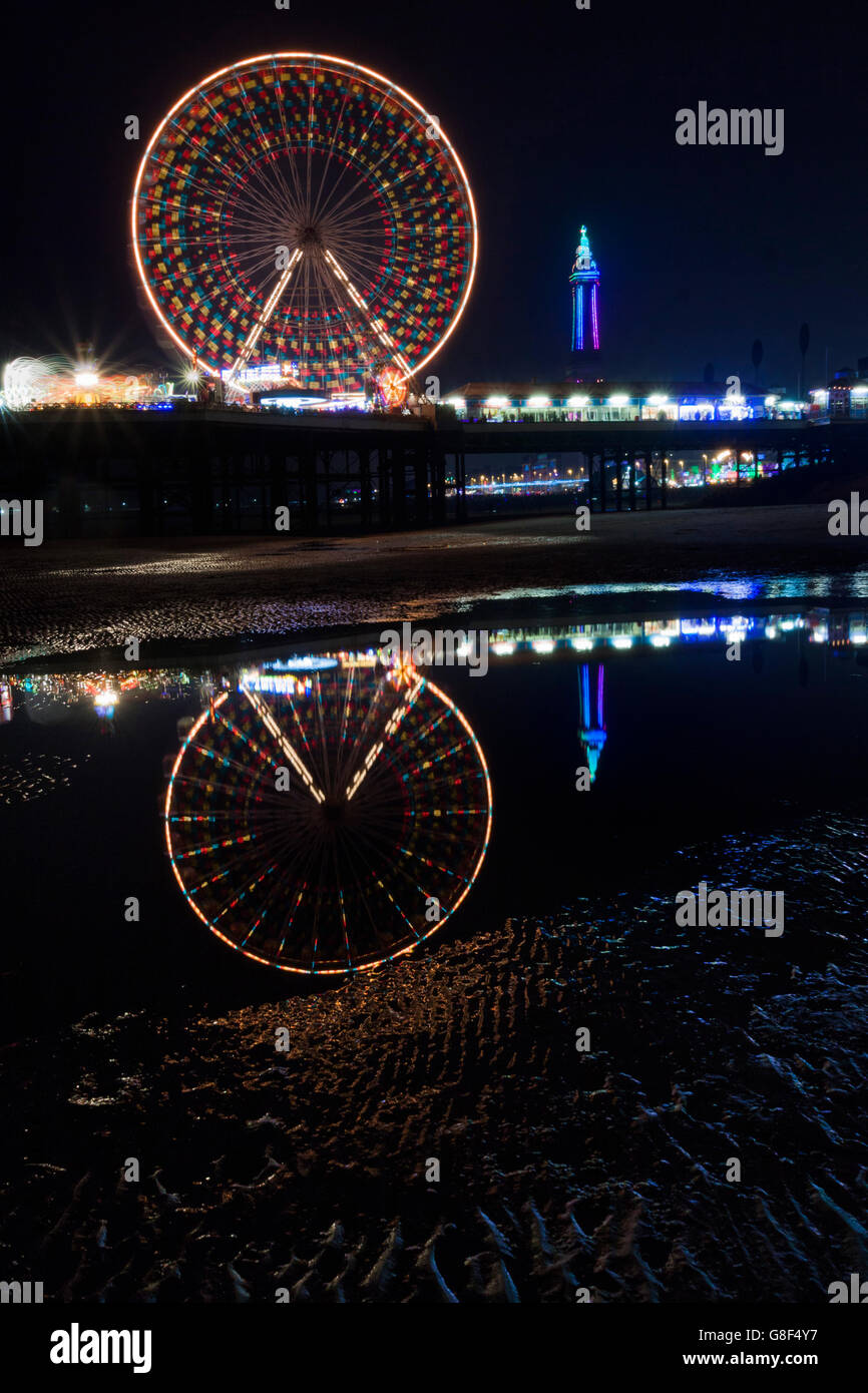 Refections of the Big Wheel on Blackpool Pier and Blackpool Tower Stock ...