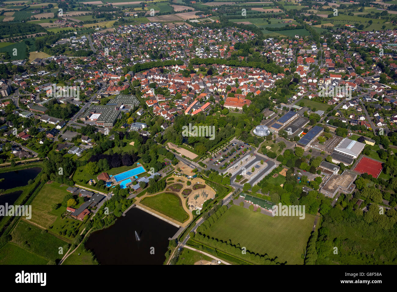 Aerial view, overview of the historic center of Rietberg, Rietberg ...