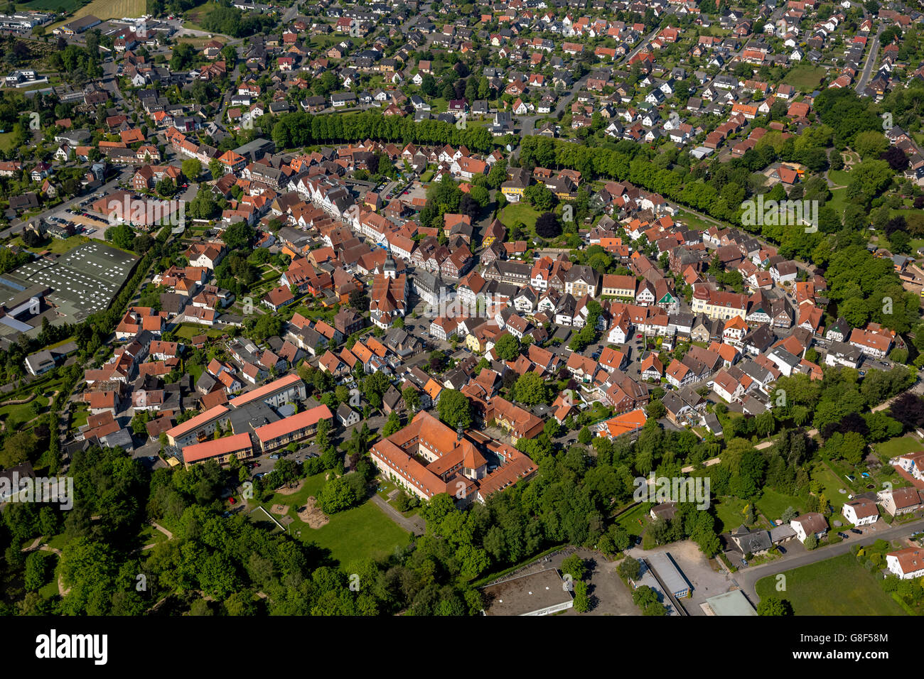 Aerial view, overview of the historic center of Rietberg, Rietberg ...