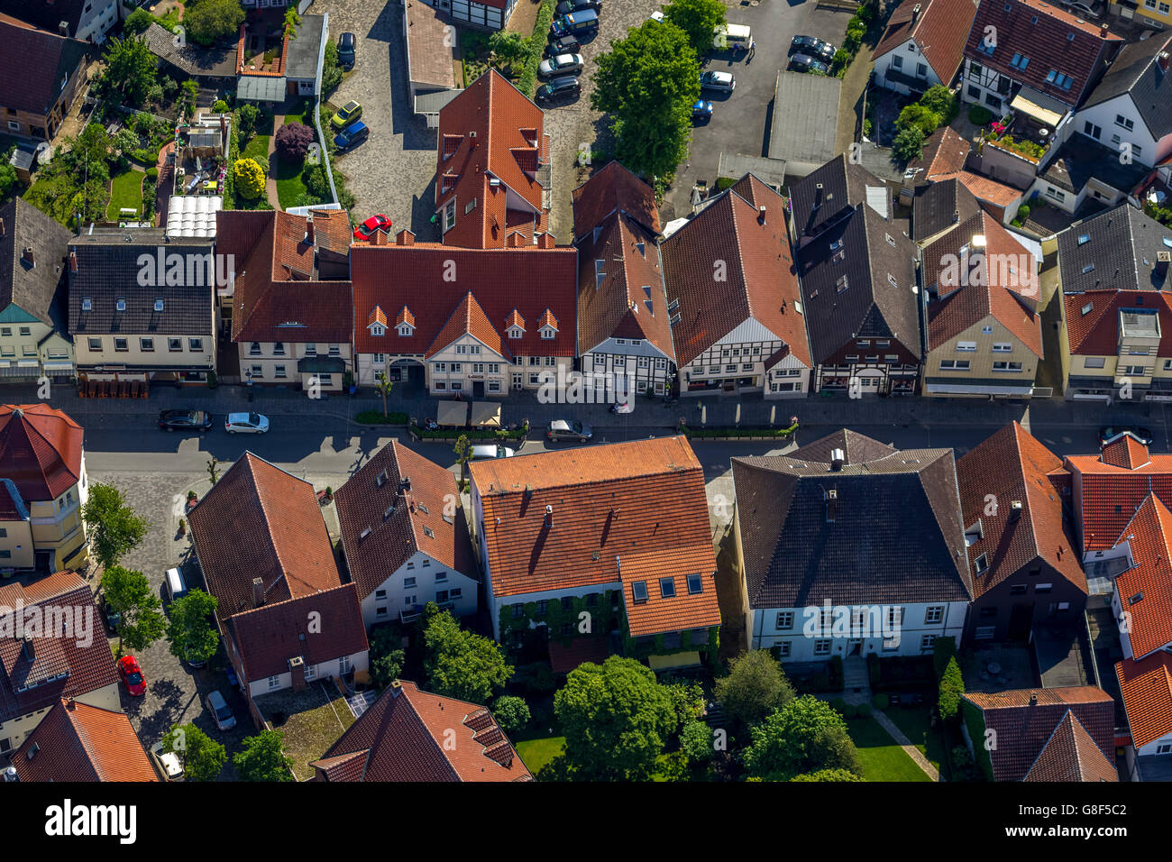 Aerial view, houses in the historic center of Rietberg, Rietberg, East ...