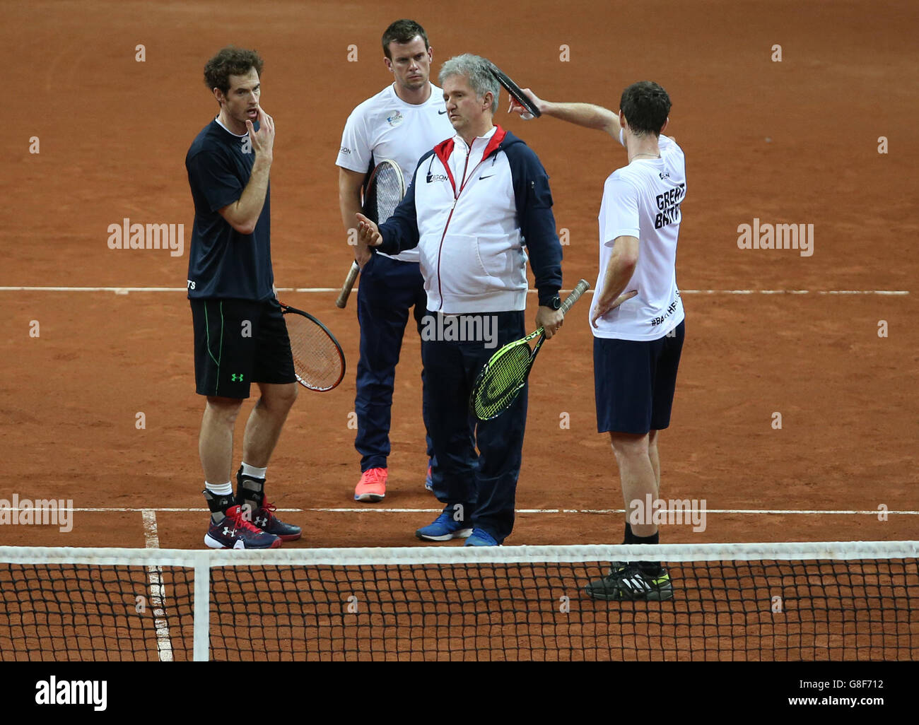 Great Britain's Andy Murray with brother Jamie Murray (right) and coach ...