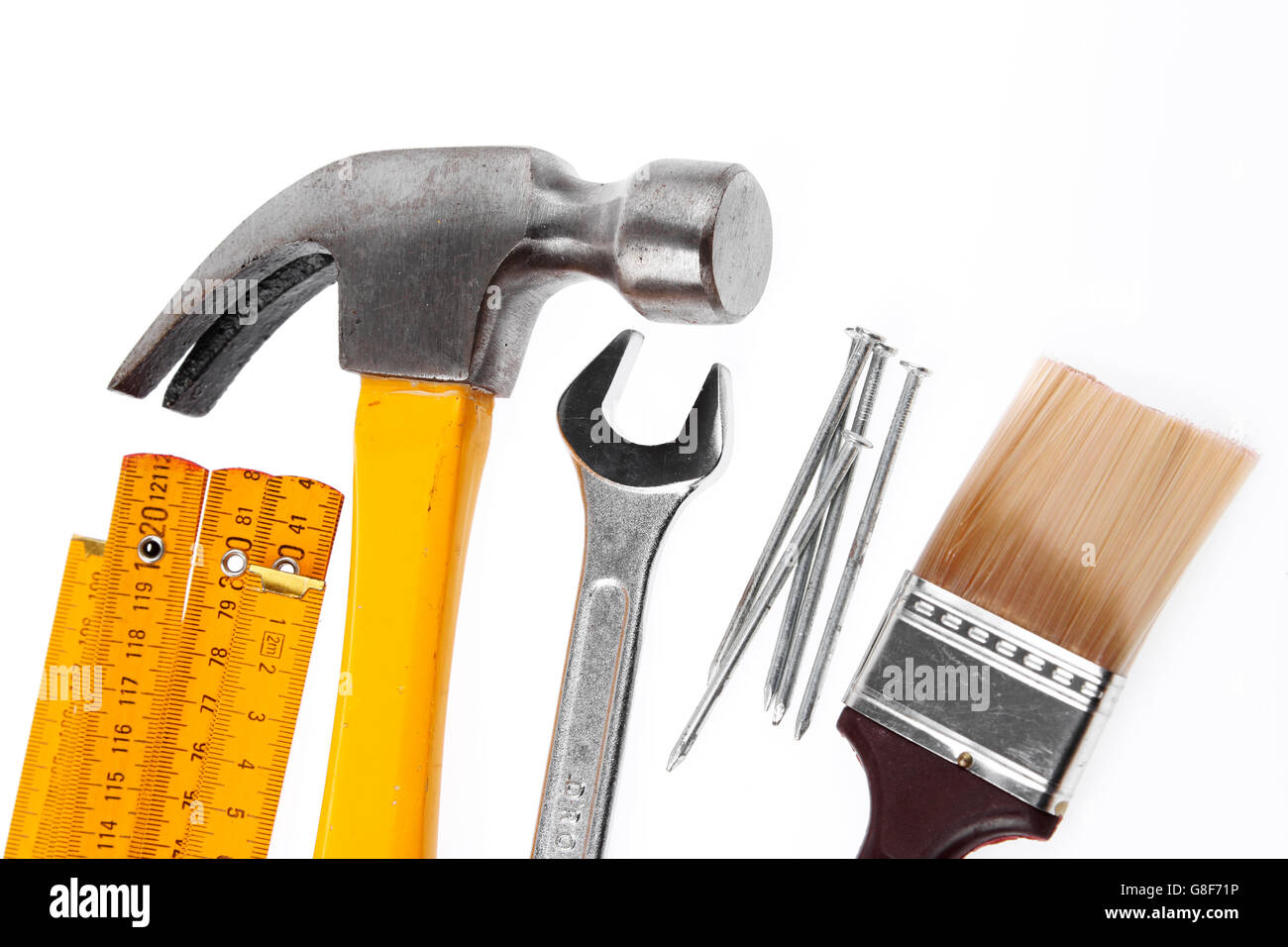 Assortment of tools on plain background Stock Photo - Alamy