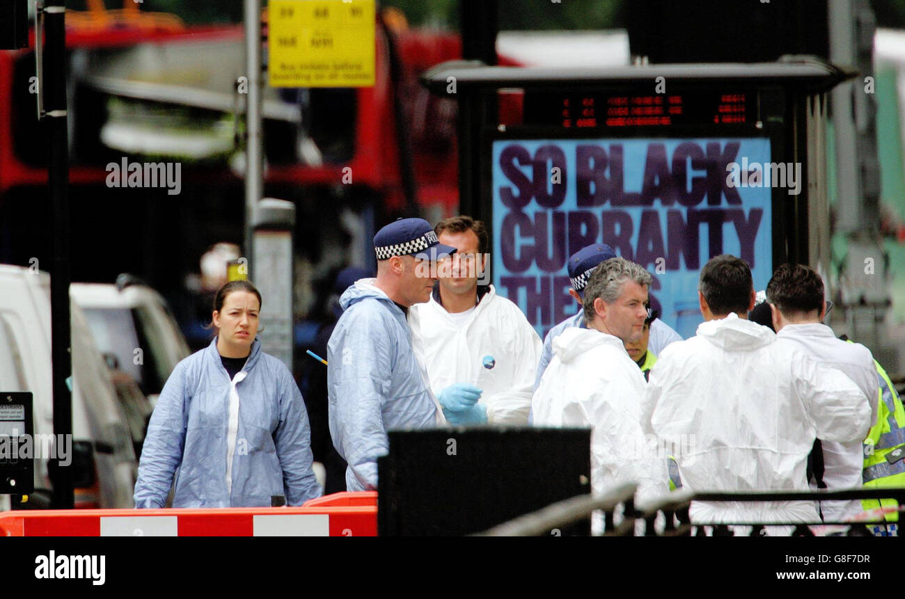 The number 30 bus on which a bomb exploded, killing 13 people, sits in ...
