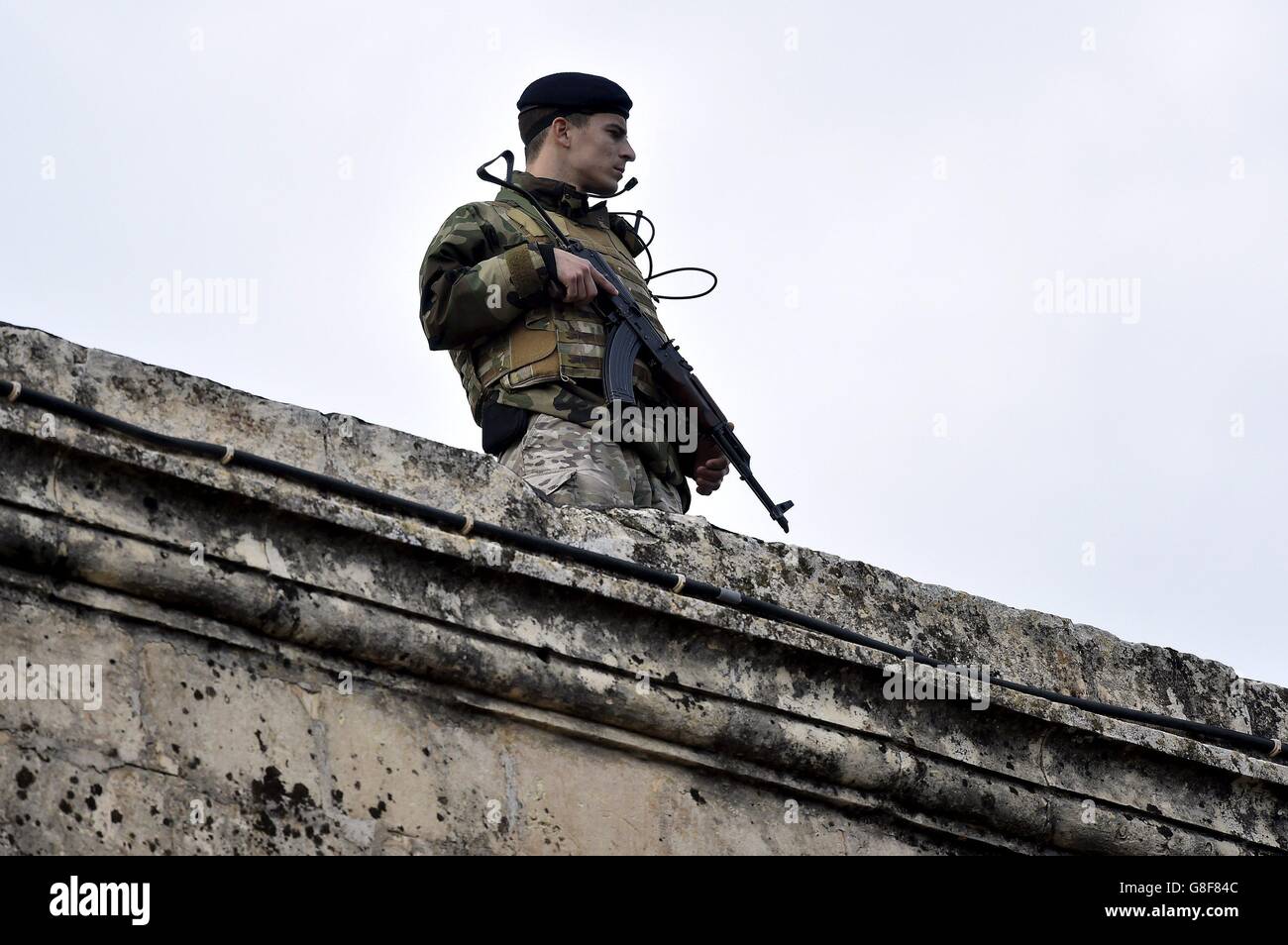Armed Forces of Malta soldiers patrol San Anton Palace in Attard ...