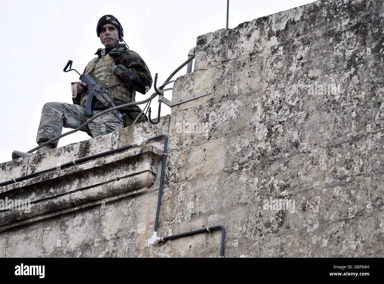 Armed Forces of Malta soldiers patrol San Anton Palace in Attard ...