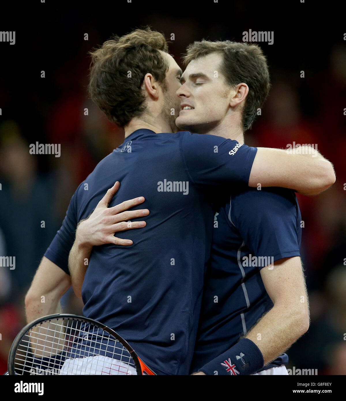 Great Britain's Andy Murray celebrates with Jamie Murray (right) after ...