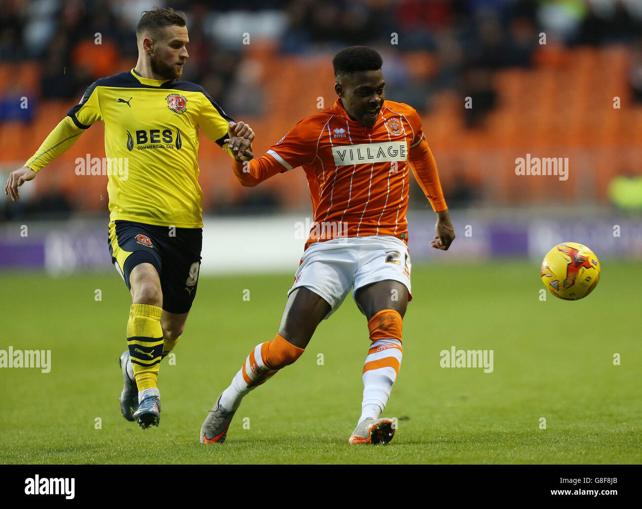 Blackpool's Bright Samuel and Fleetwood Town's Jimmy Ryan battle for ...