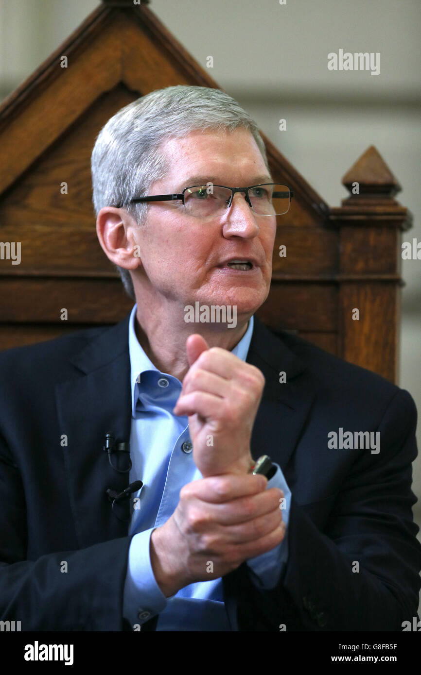 Apple chief executive Tim Cook at Trinity College in Dublin where he ...