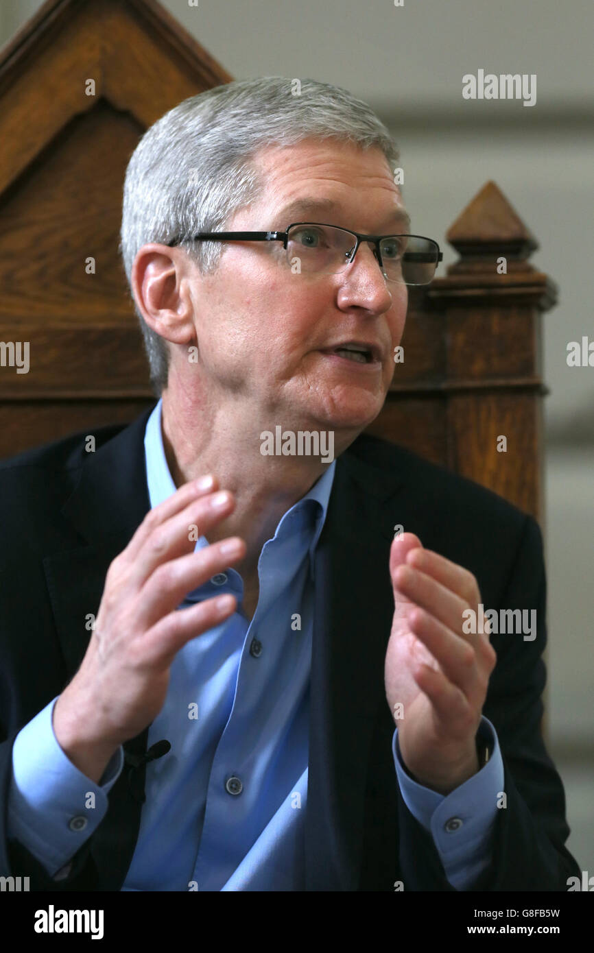 Apple chief executive Tim Cook at Trinity College in Dublin where he ...