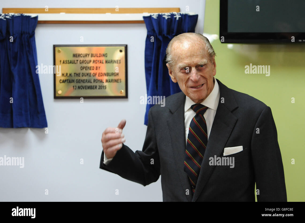 The Duke of Edinburgh, Captain General of the Royal Marines, unveils a ...