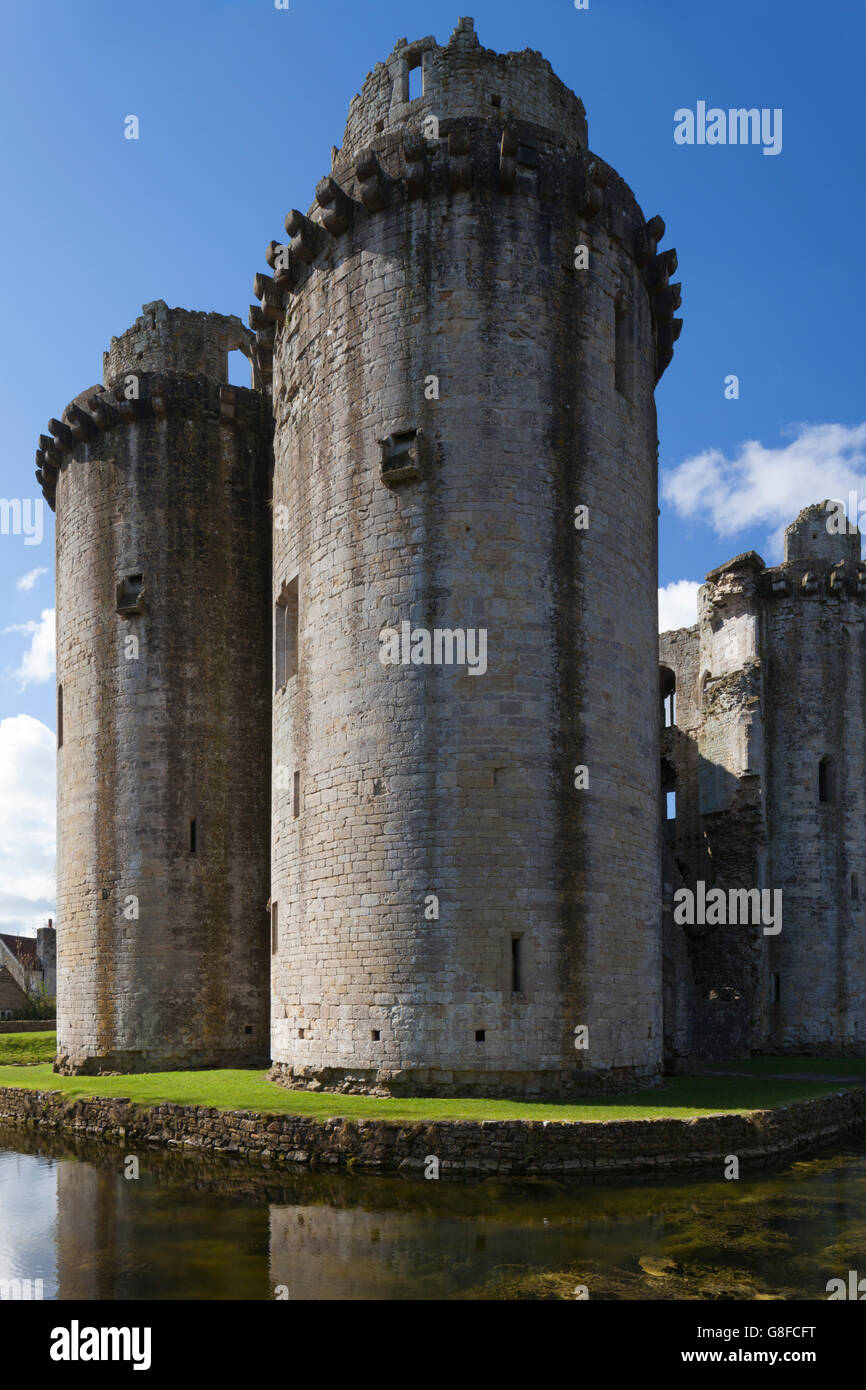 The ruined medieval towers of Nunney Castle near Frome in Somerset ...
