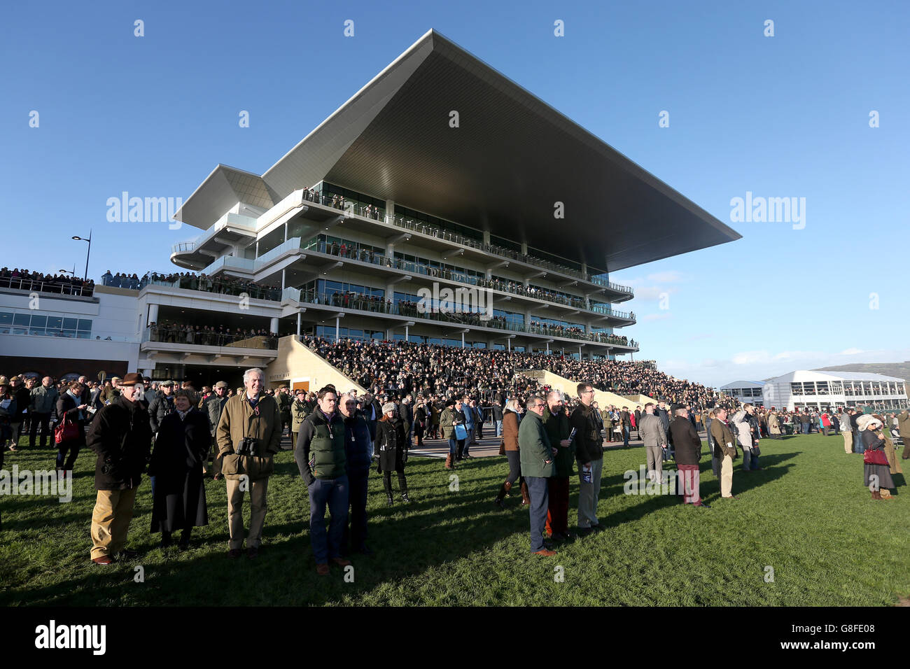 General view of the new Princess Royal Stand as racegoers watch the ...