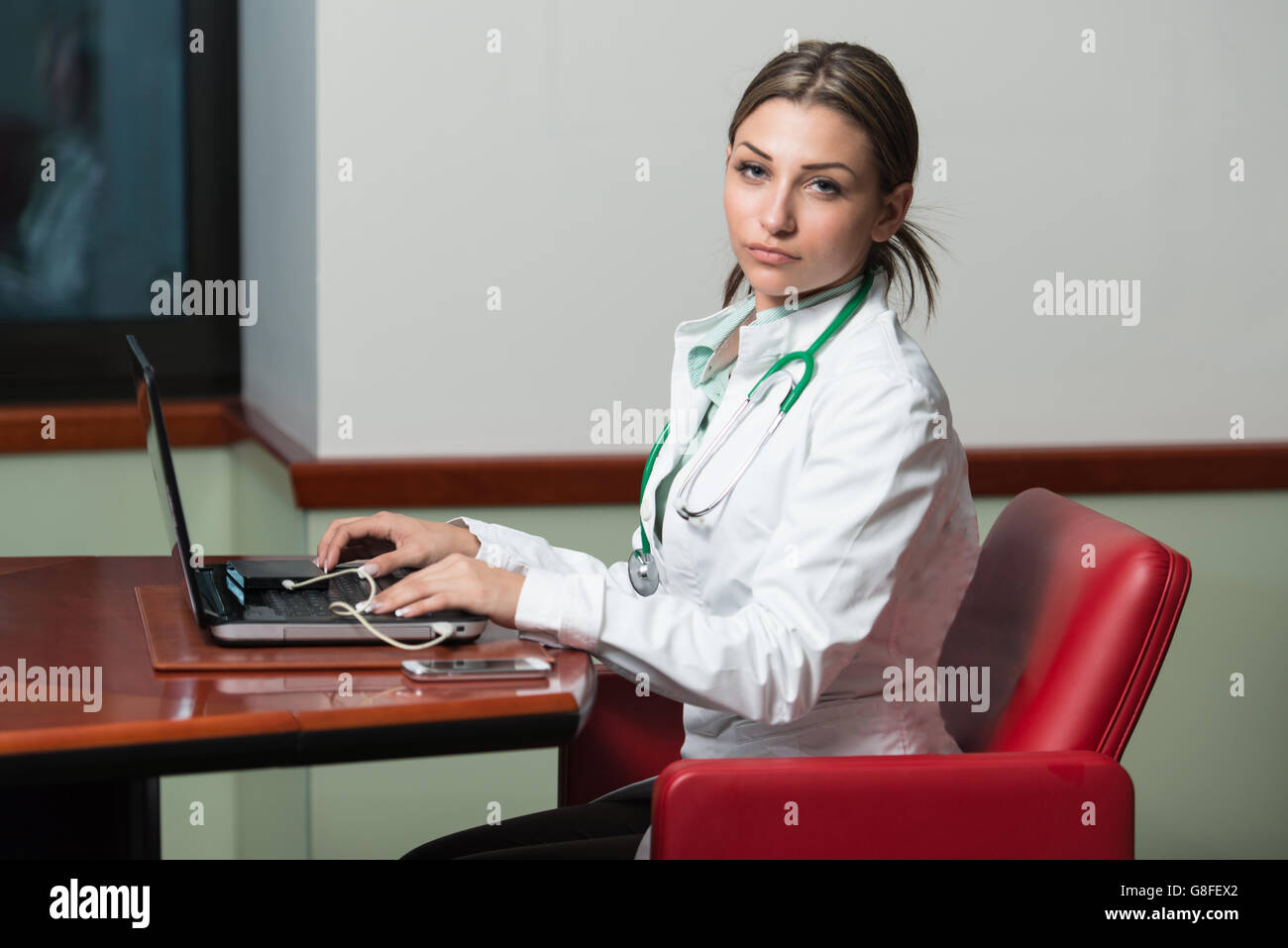 Portrait Of A Young Female Doctor Using Laptop At Office - Healthcare ...