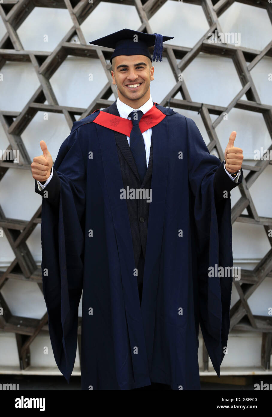 Sprinter Adam Gemili wears his cape and mortarboard following his ...