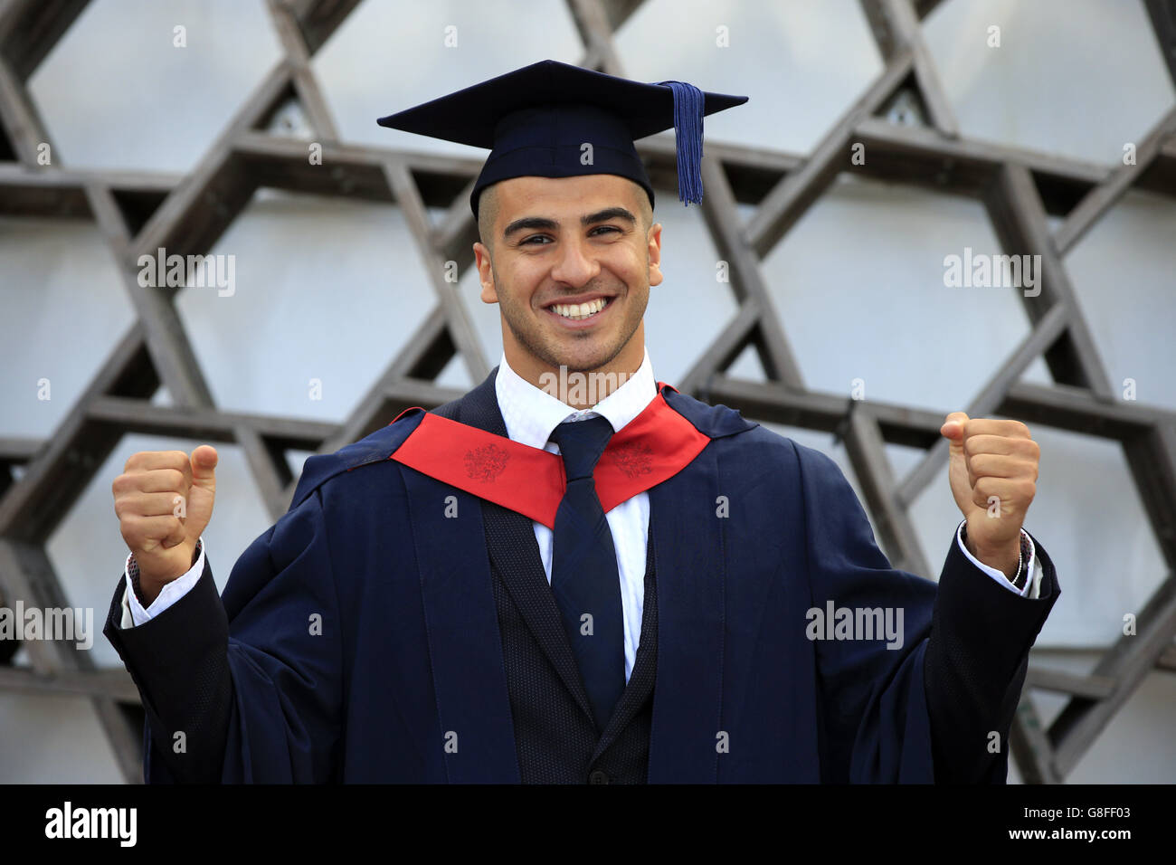 Sprinter Adam Gemili wears his cape and mortarboard following his ...