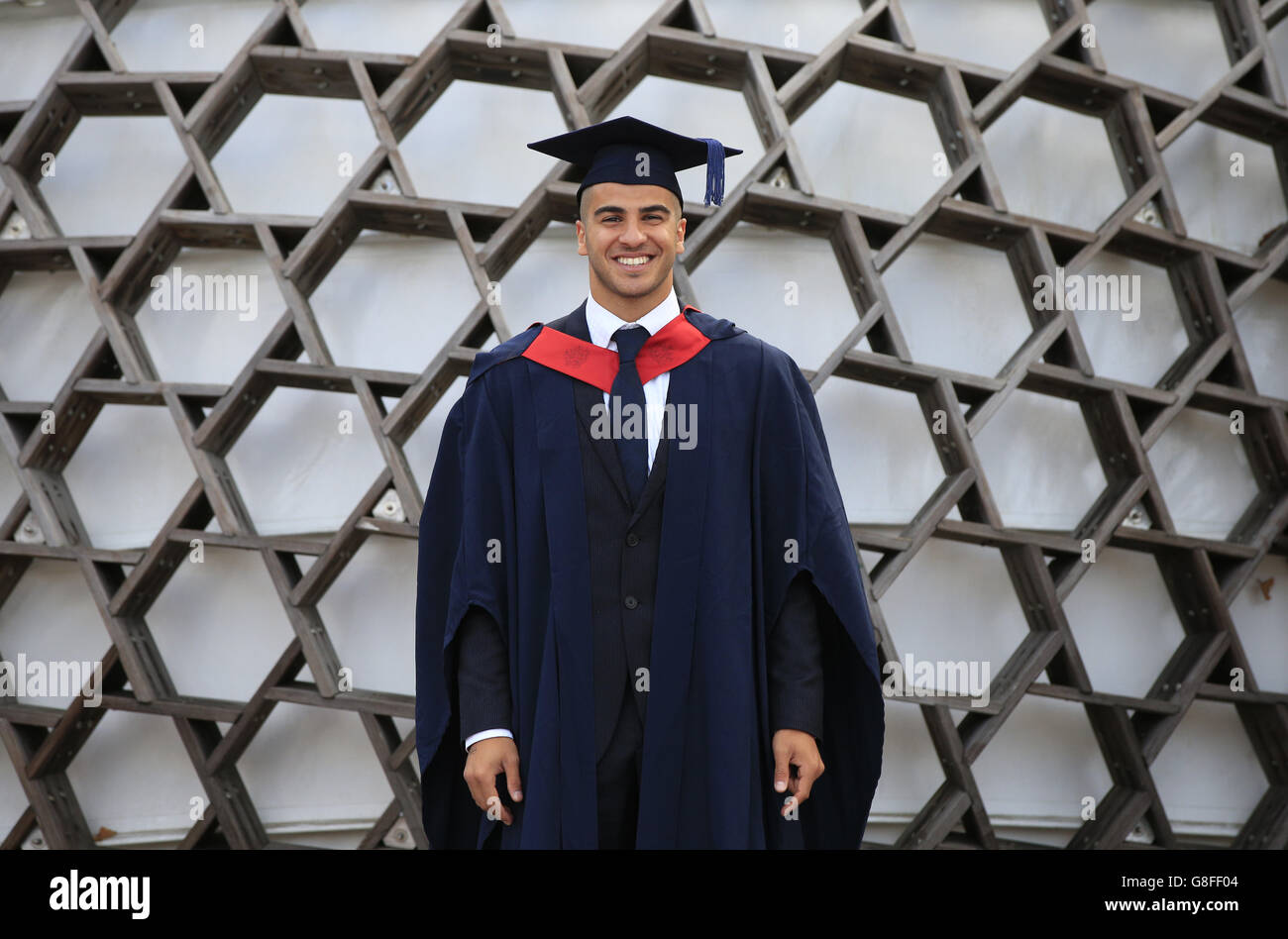 Sprinter Adam Gemili wears his cape and mortarboard following his ...