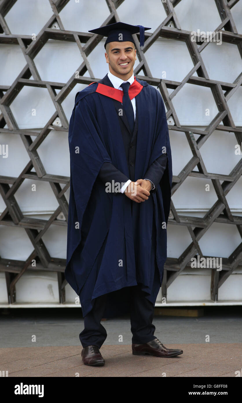 Sprinter Adam Gemili wears his cape and mortarboard following his ...