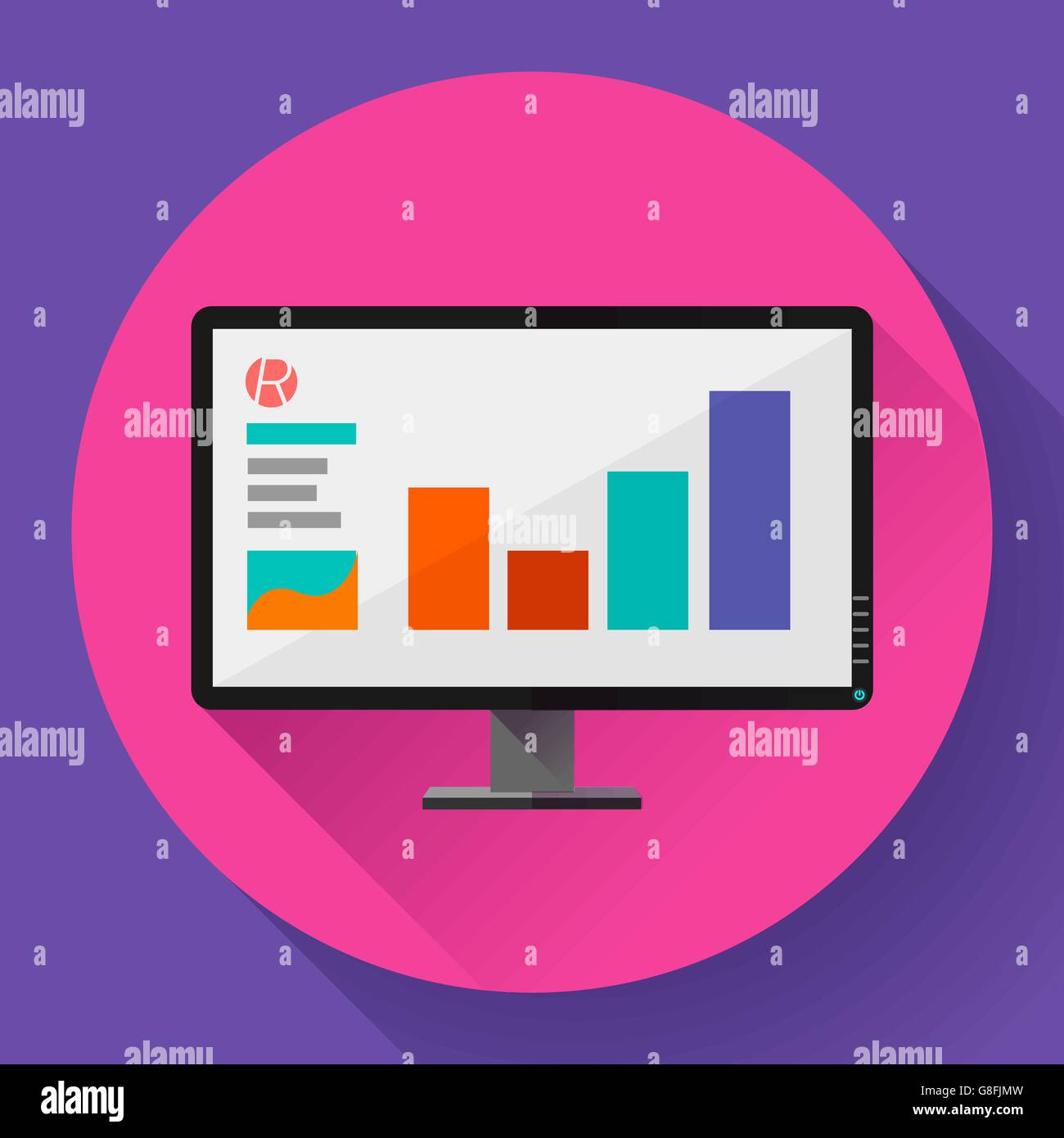 Computer monitor display wide screen icon. Presentation. Flat design ...