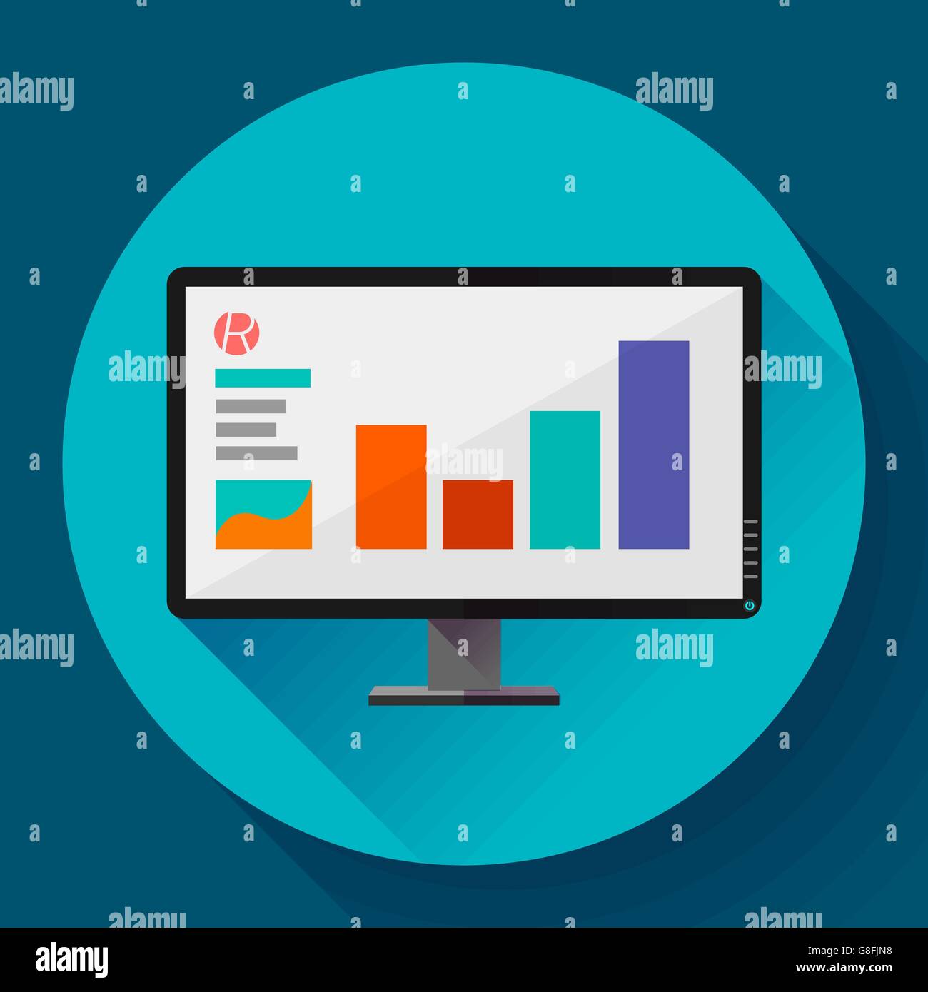 Computer monitor display wide screen icon. Presentation. Flat design ...