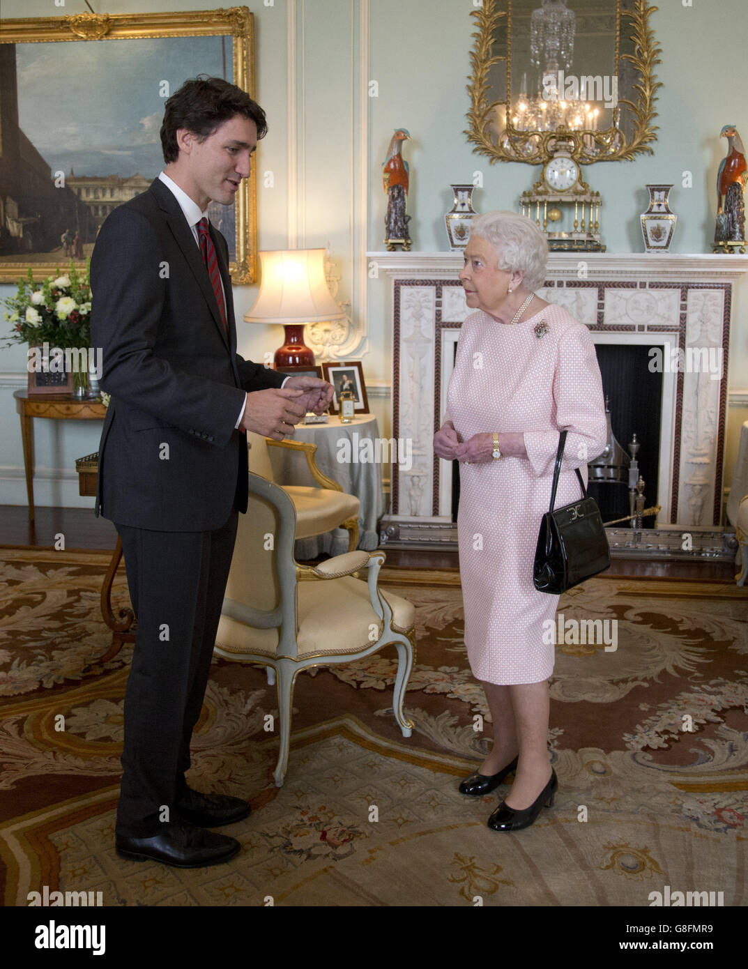 Prime Minister of Canada Justin Trudeau meets Queen Elizabeth II during ...