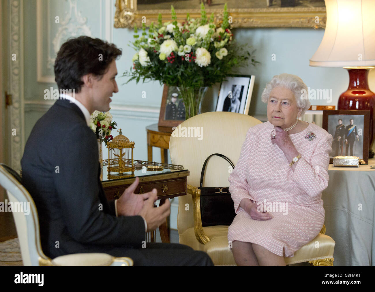 Prime Minister of Canada Justin Trudeau meets Queen Elizabeth II during ...