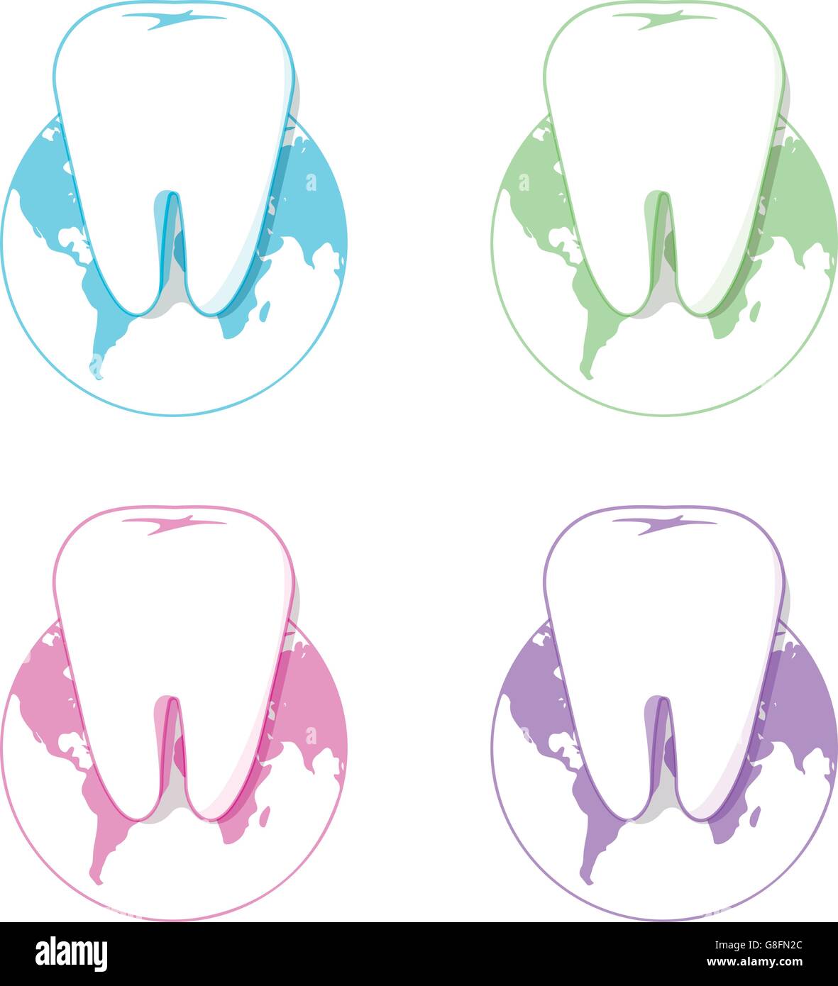 Isolated white tooth vector logo set. Round shape. Tooth hygiene ...