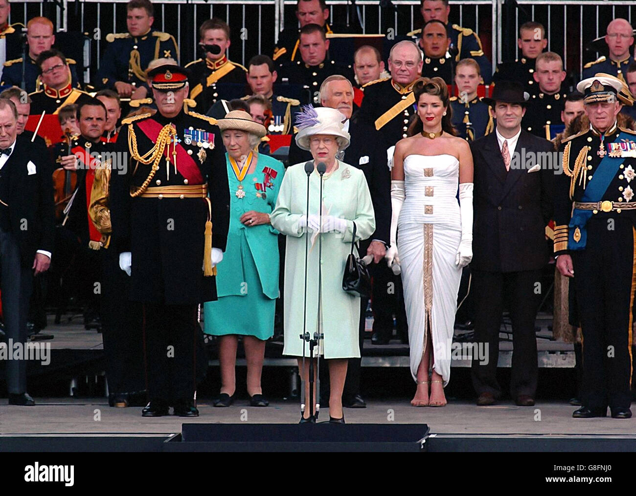 Britain's Queen Elizabeth II (centre) with Dame Vera Lynn, Bruce ...