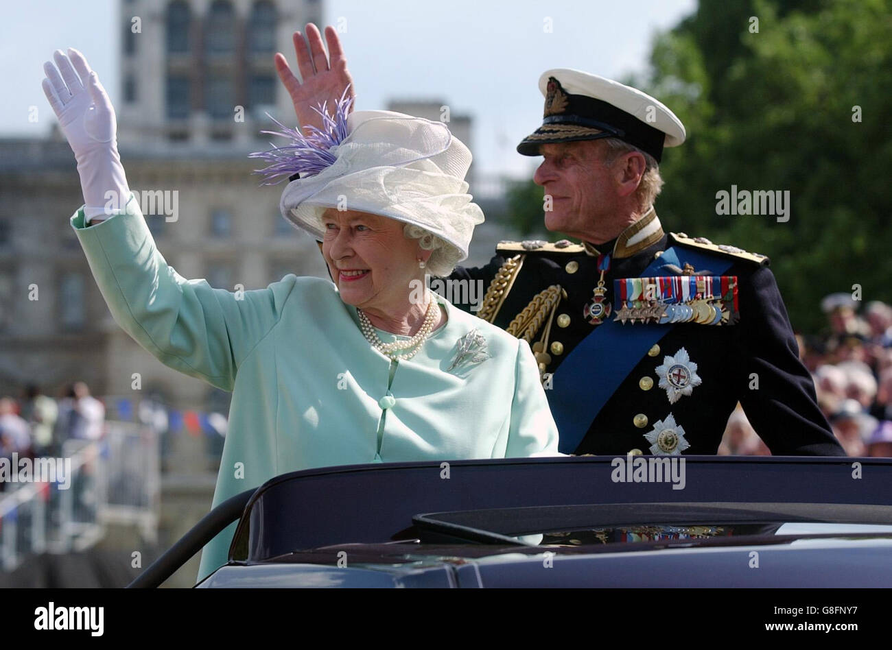 Queen elizabeth ii duke edinburgh wave to crowd hi-res stock ...