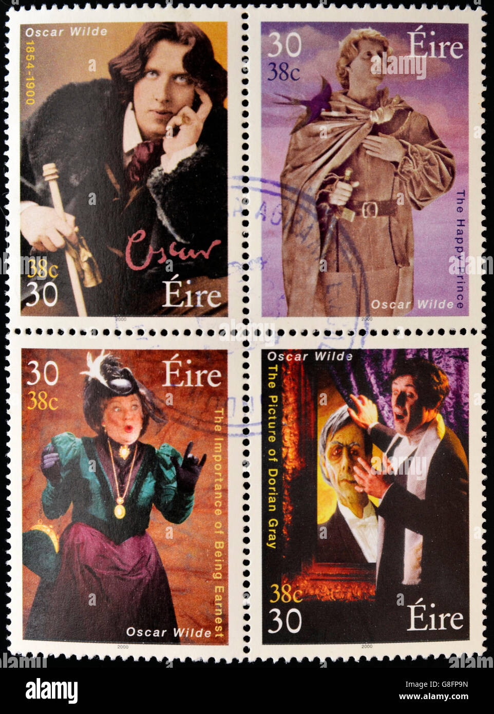 IRELAND - CIRCA 2000: Four stamps dedicated to Oscar Wilde, the most ...