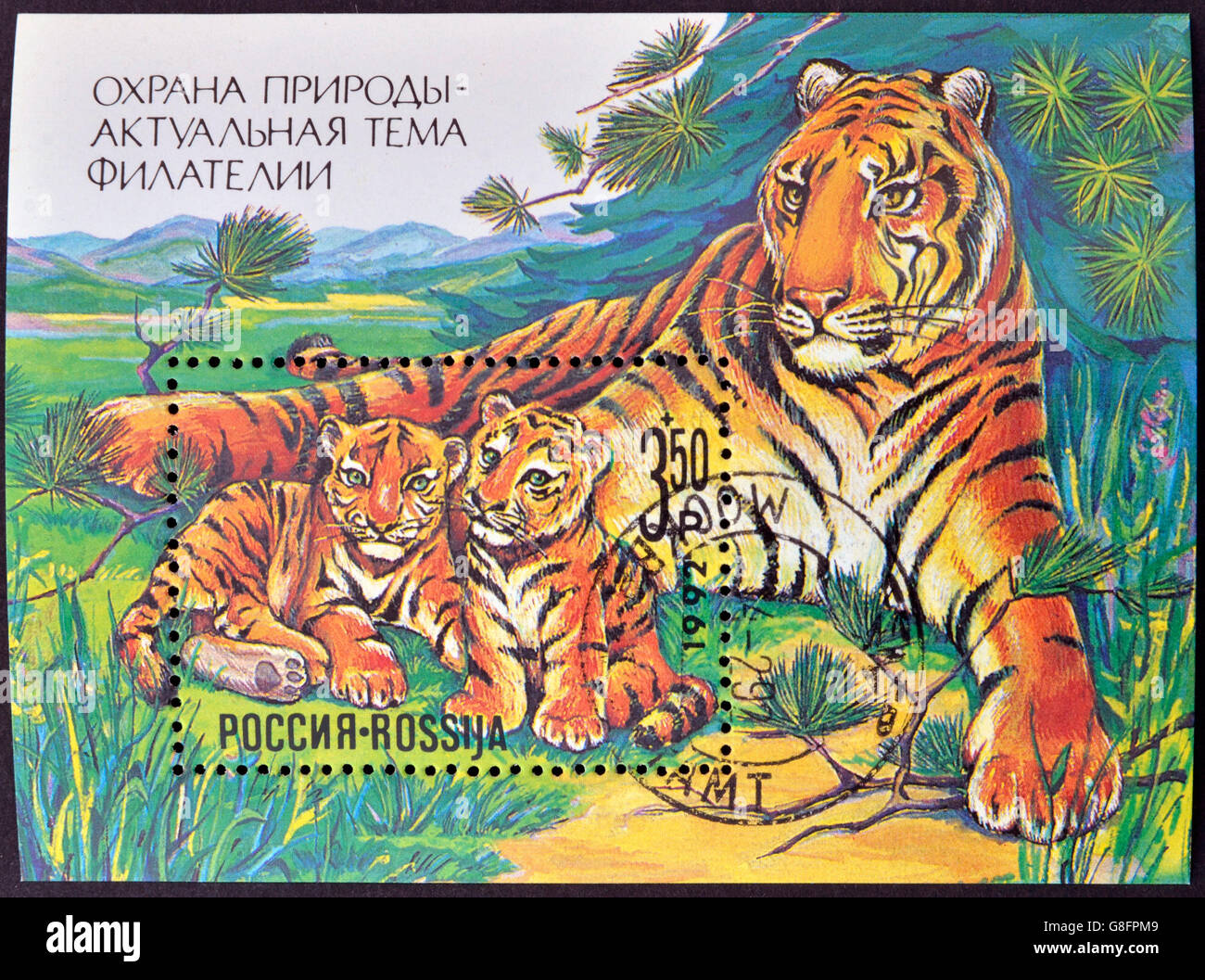 RUSSIA - CIRCA 1992: A stamp printed in Russia shows Family resting ...
