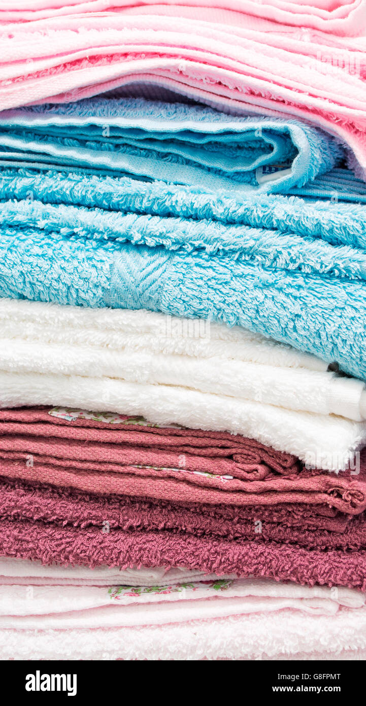 close up of a stack of colorful towels Stock Photo - Alamy