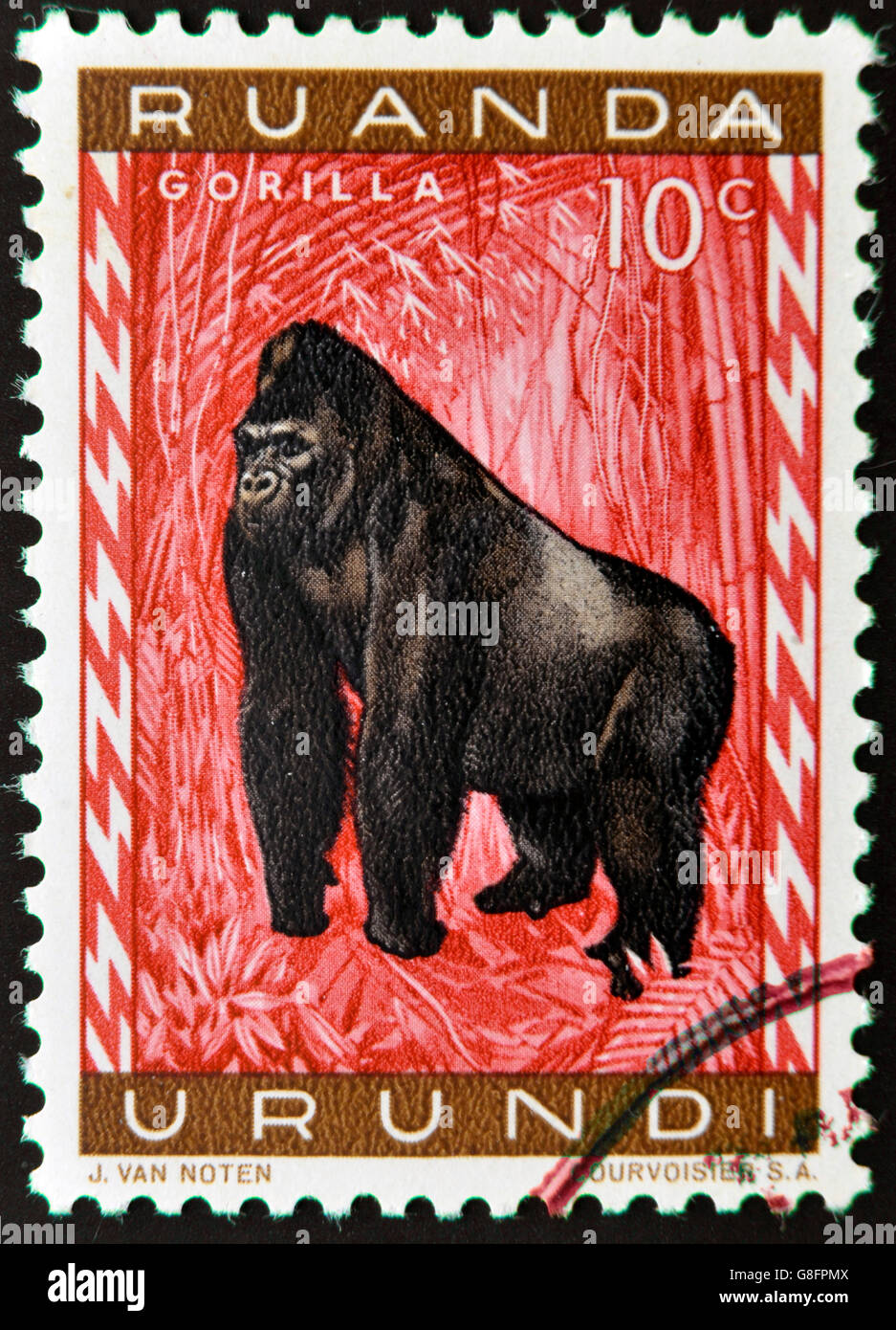 RWANDA - CIRCA 1985: A stamp printed in Rwanda showing gorilla, circa ...