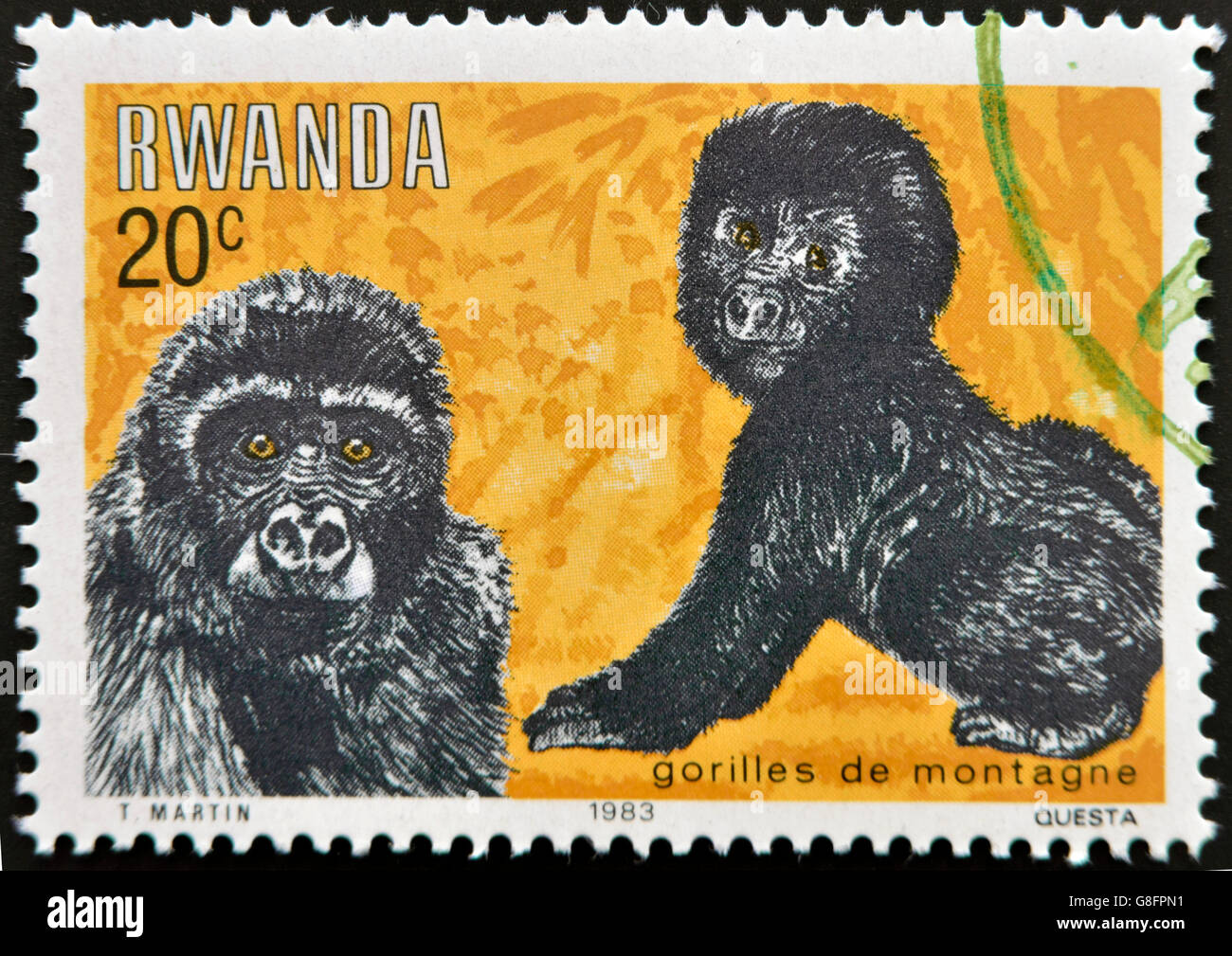 RWANDA - CIRCA 1983: A stamp printed in Rwanda showing Gorilla, circa ...