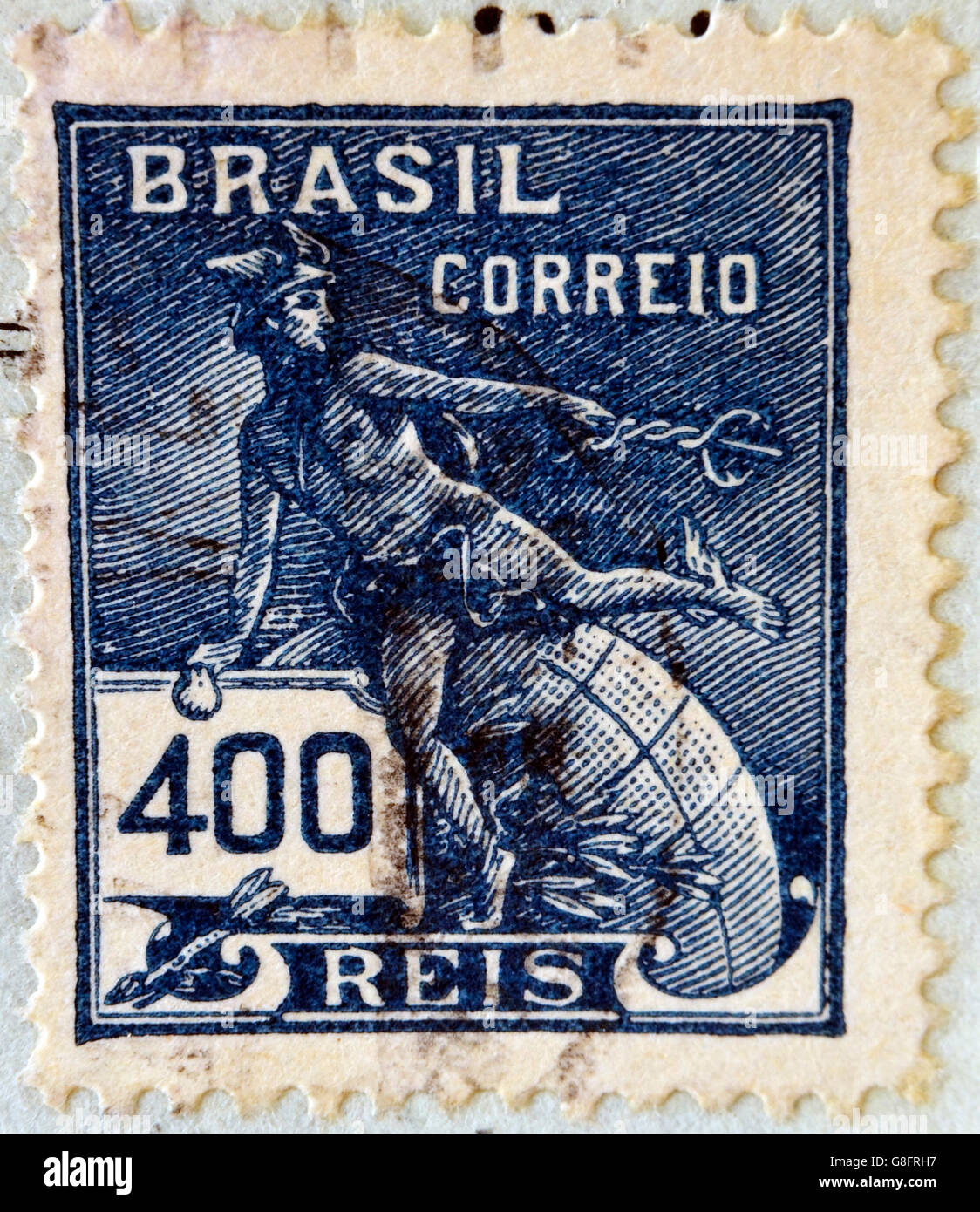 BRAZIL - CIRCA 1920: A stamp printed in Brazil, shows Hermes - a symbol ...