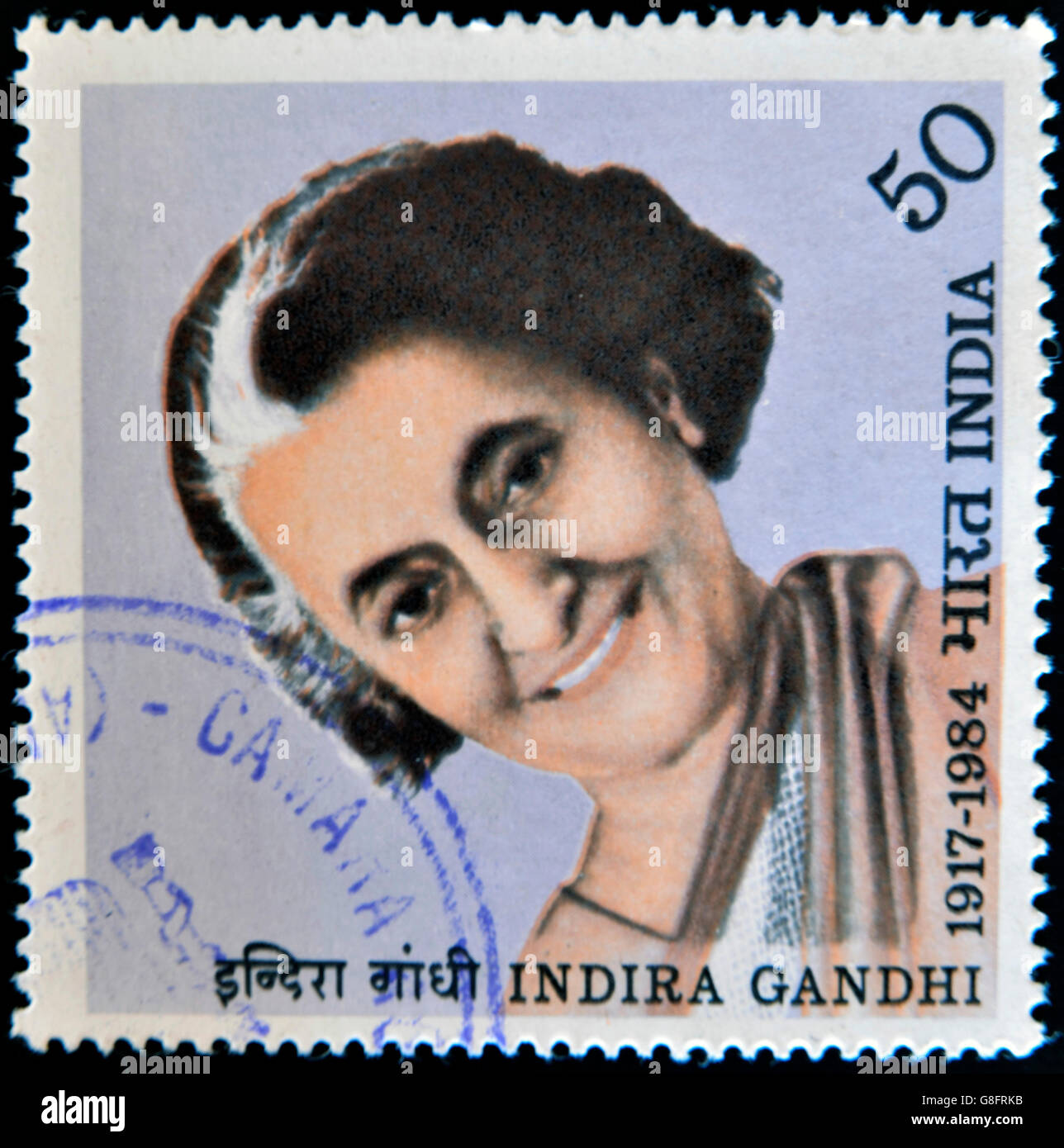 INDIA - CIRCA 1985: A stamp printed in India shows Indira Gandhi, circa ...
