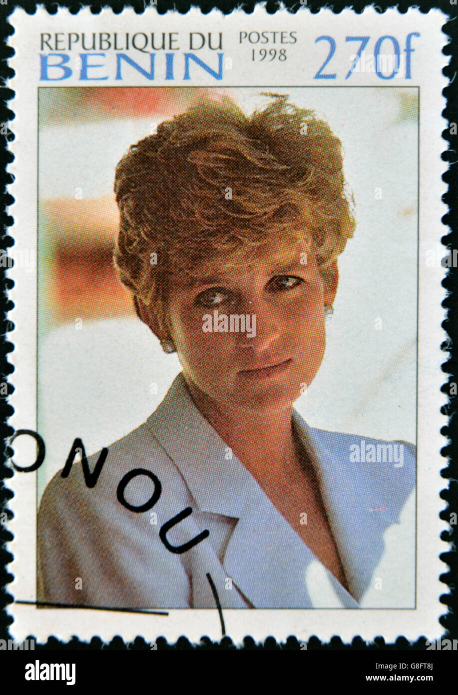 BENIN - CIRCA 1998: A stamp printed in Benin shows portrait of Diana ...