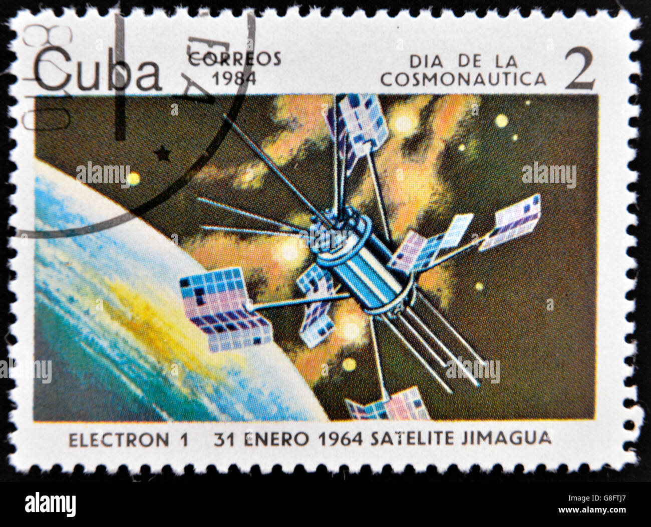 CUBA - CIRCA 1984: A stamp printed in Cuba shows a space ship ...