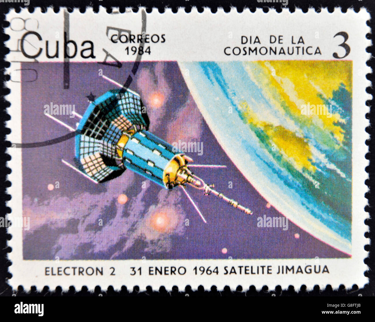 CUBA - CIRCA 1984: A stamp printed in Cuba shows a space ship, Satilite ...