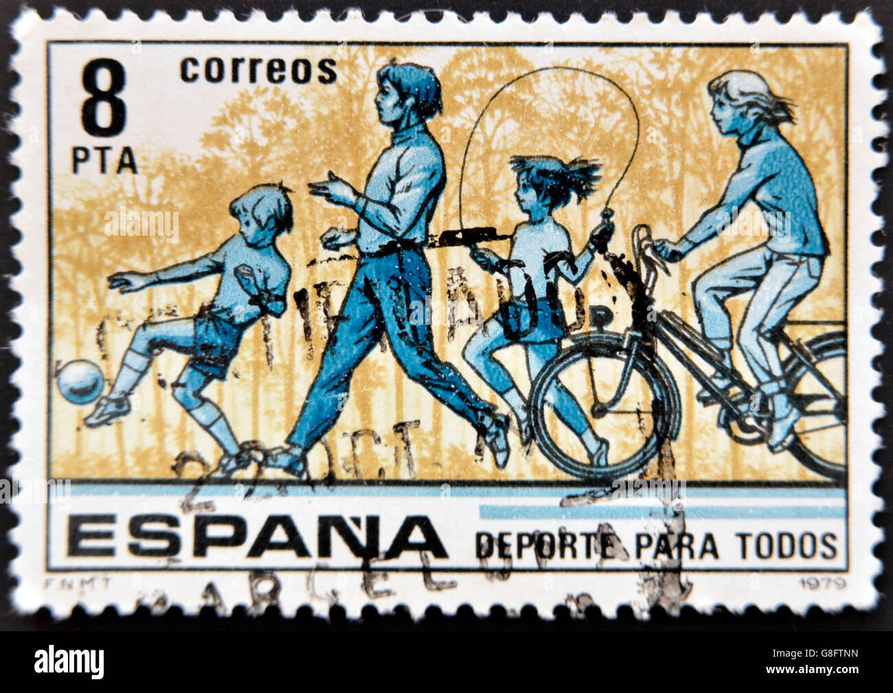 SPAIN - CIRCA 1979: a stamp printed in Spain shows Children kicking ...