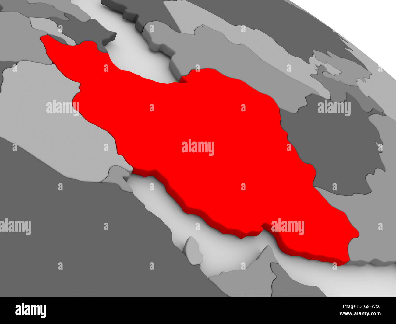 Iran highlighted in red on model of globe. 3D illustration Stock Photo ...