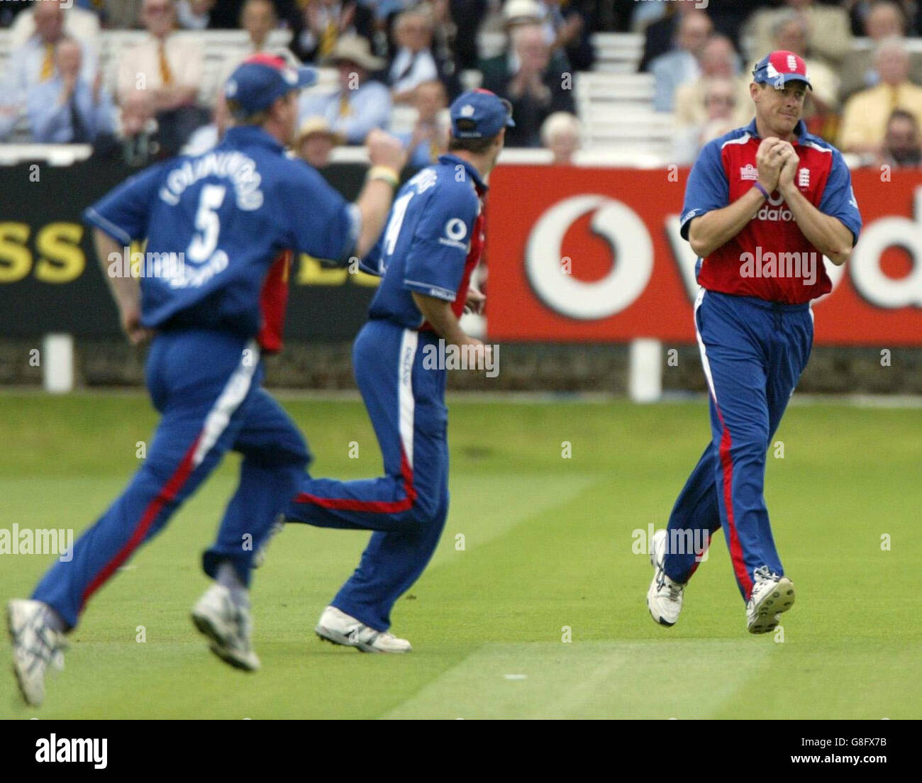England's Ashley Giles catches Australia batsman Matthew Hayden out for ...