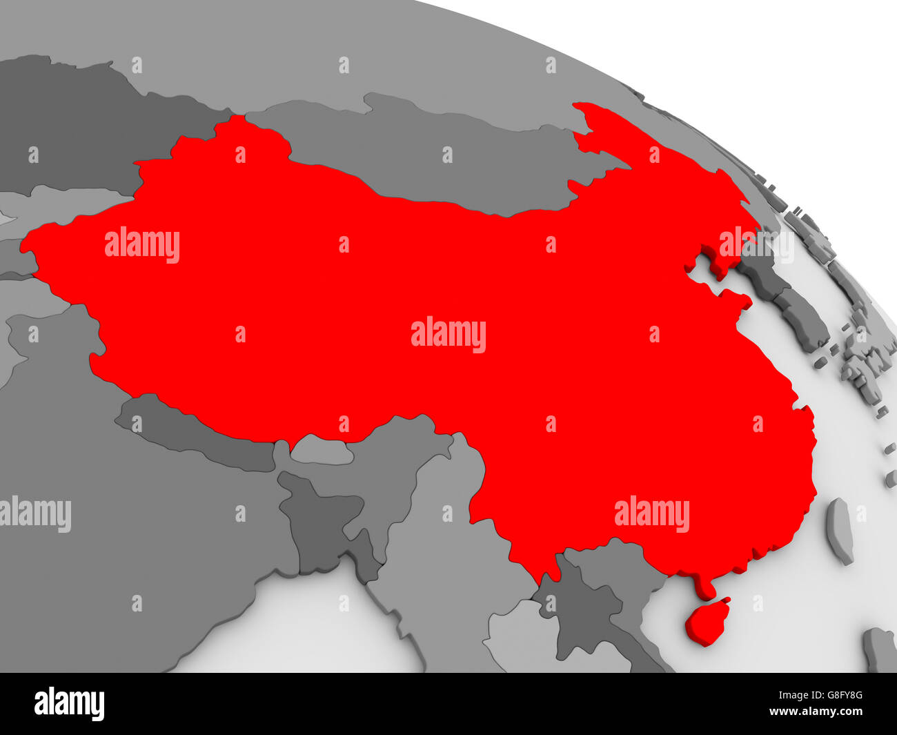 China highlighted in red on model of globe. 3D illustration Stock Photo ...