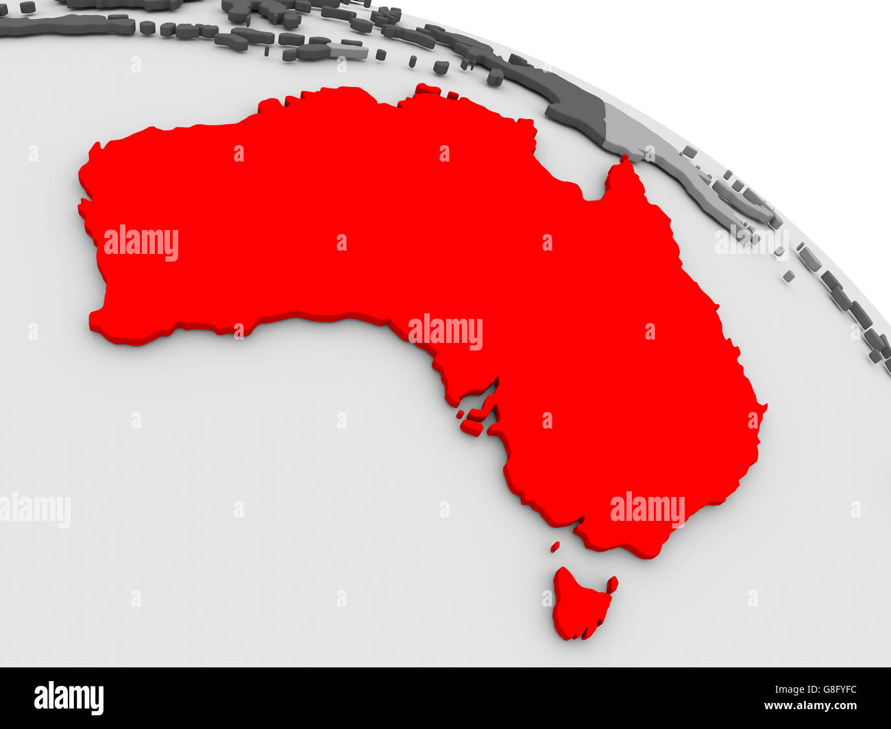 Australia highlighted in red on model of globe. 3D illustration Stock ...