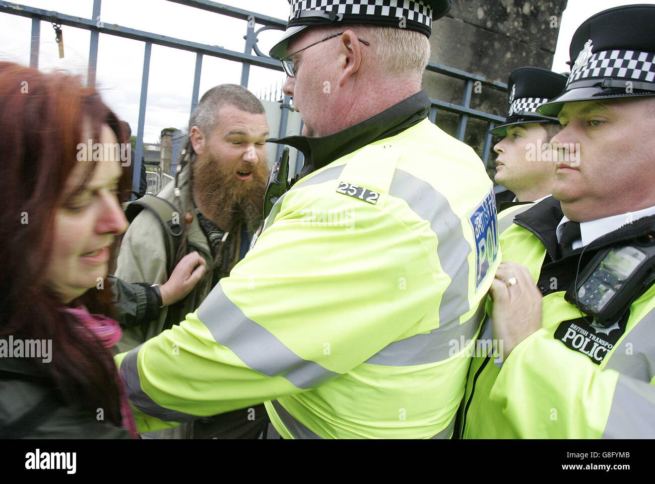 Police with G8 activists Stock Photo - Alamy