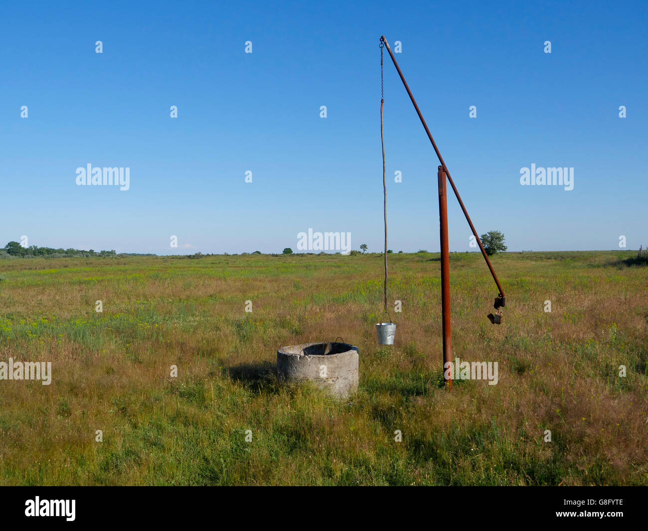 Well with bucket and swing arm for pulling up water, Danube Delta ...