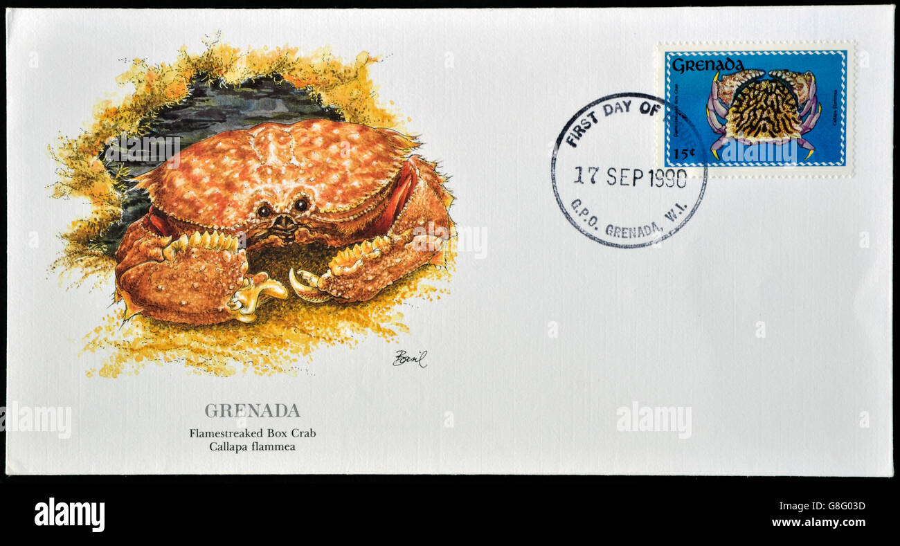 GRENADA - CIRCA 1990: A postcard printed in Grenada shows flamestreaked ...