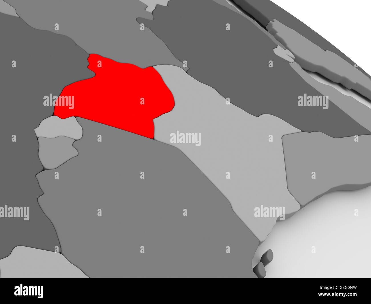 Uganda highlighted in red on model of globe. 3D illustration Stock ...